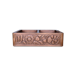 Sunflower Design Copper Kitchen Sink Double Bowl | Hop To Shop